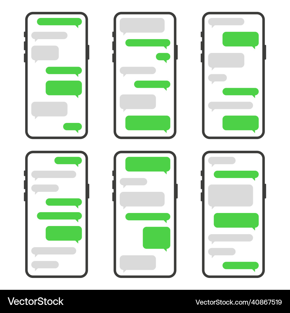 Smartphone with green chat bubbles set Royalty Free Vector