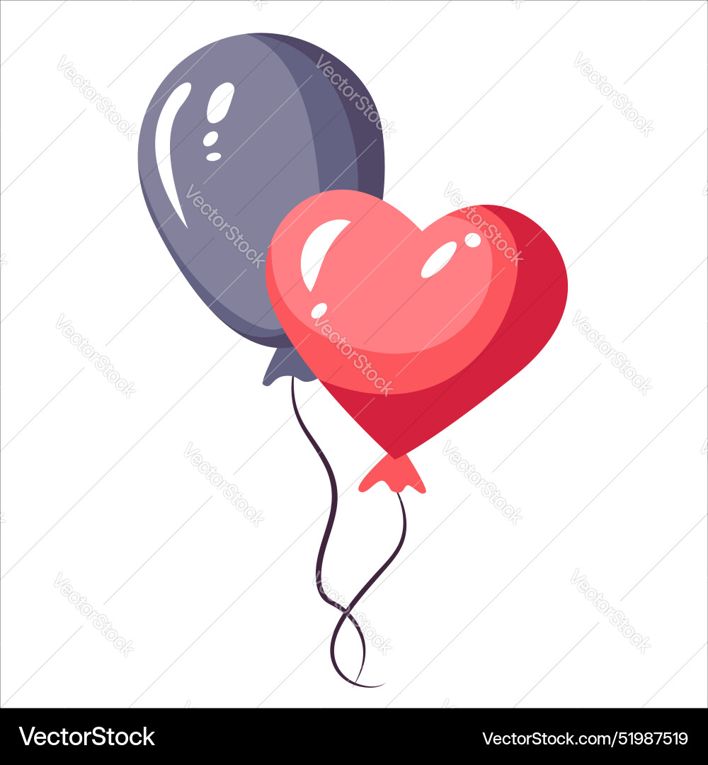 Two balloons one heart-shaped round against Vector Image