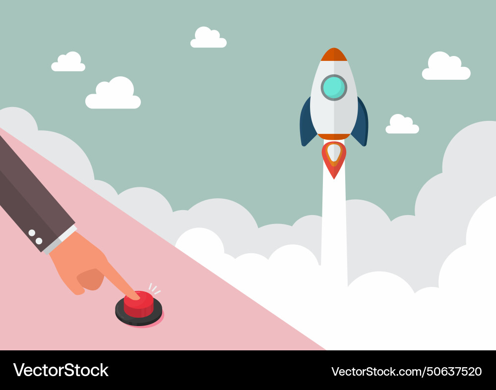 Businessman hand pushing red button to launch Vector Image