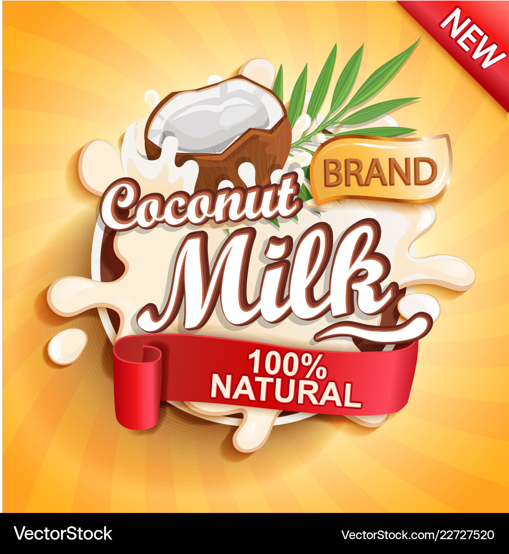 Coconut milk label splash natural and fresh Vector Image