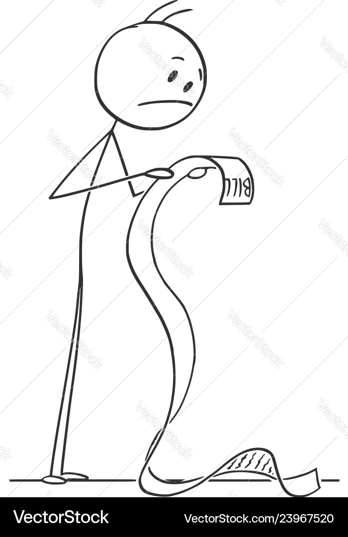 Frustrated Man Reading a Long Bill Royalty Free Vector Image