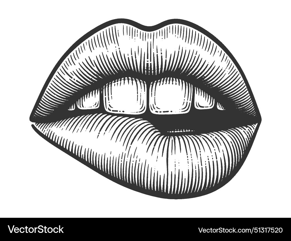 Girl bites her lip engraving Royalty Free Vector Image