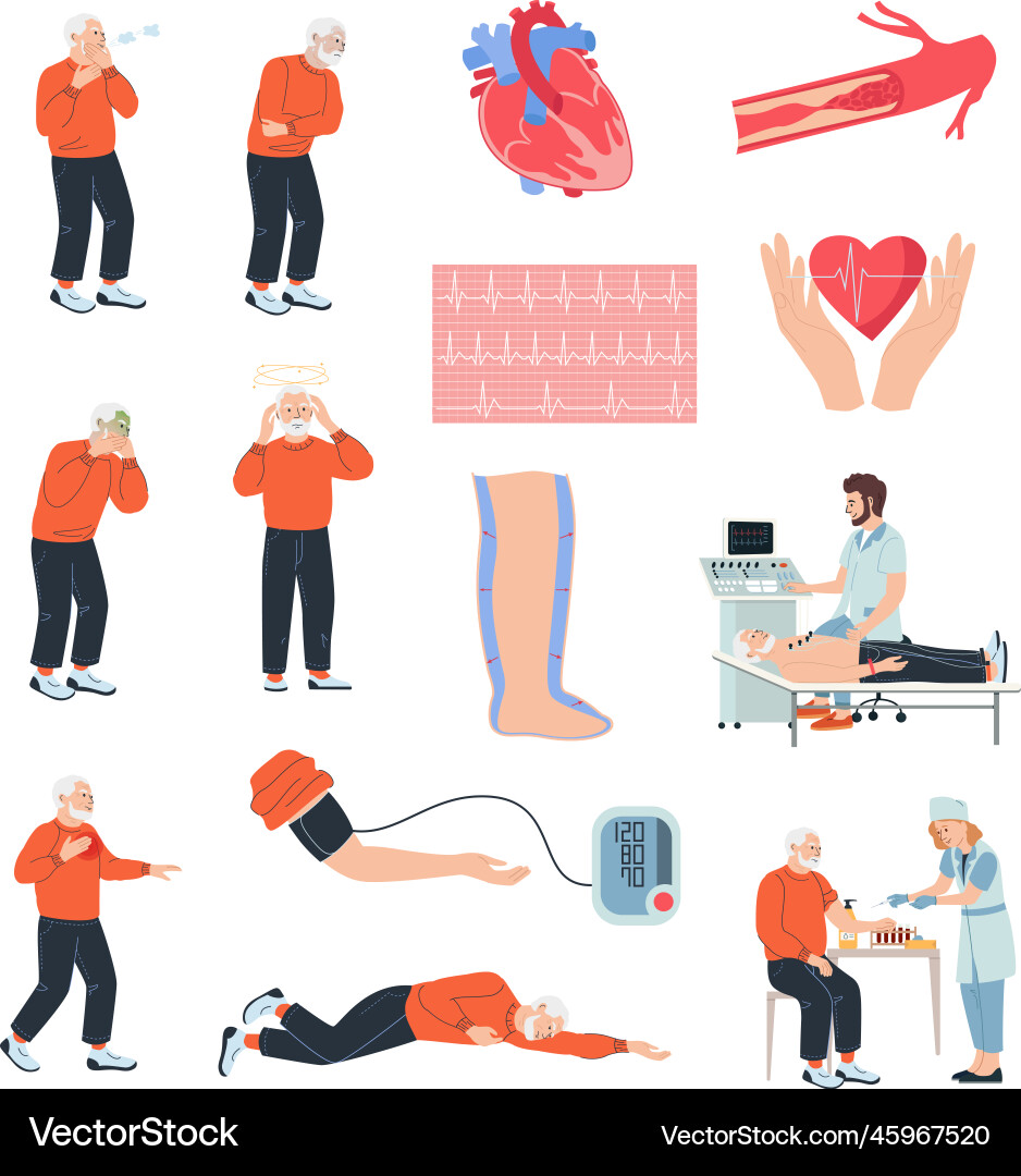 Heart Attack Symptom Icons Royalty Free Vector Image