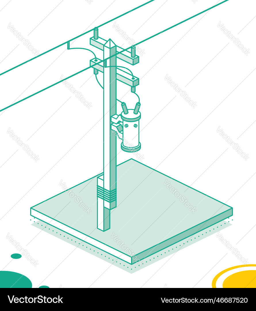 Isometric electric pole supporting high voltage Vector Image