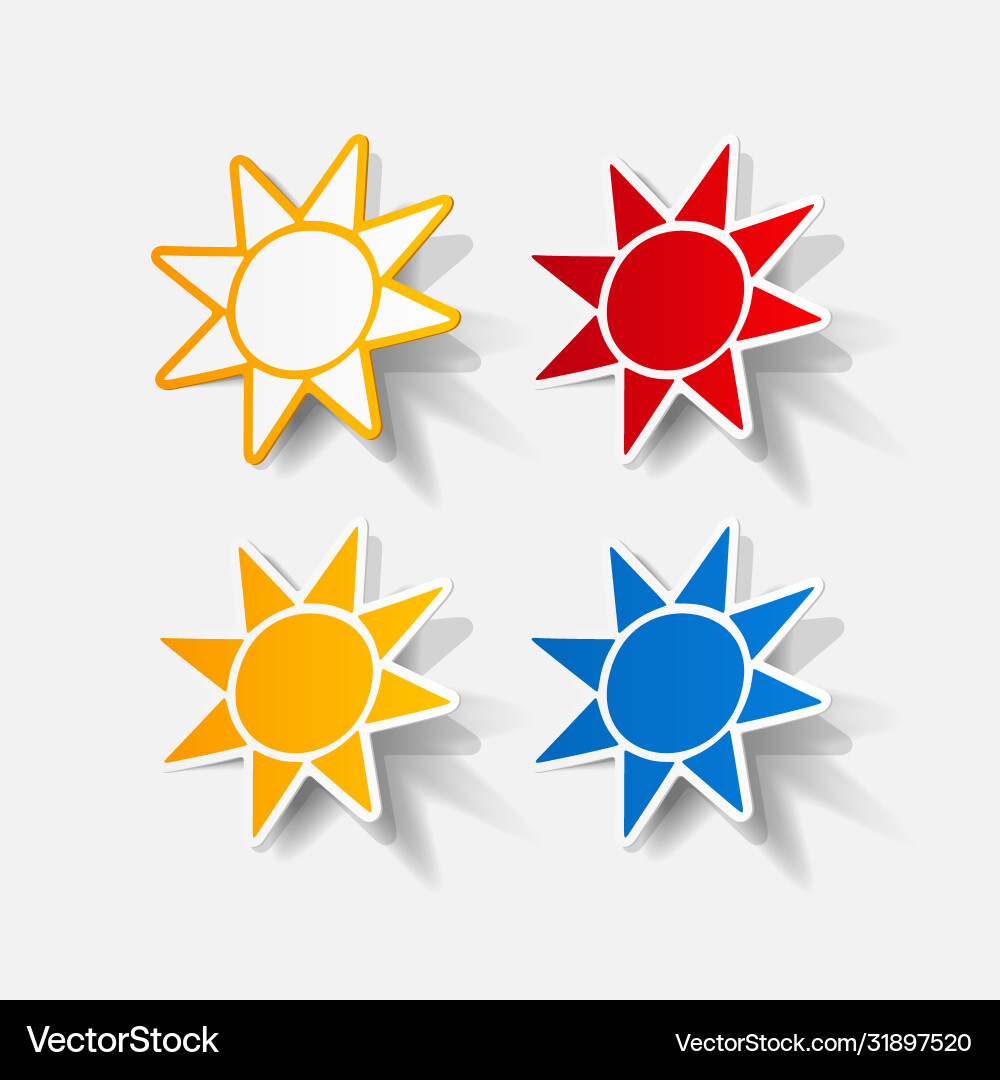 Realistic paper sticker sun Royalty Free Vector Image