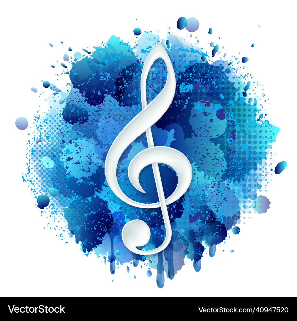 White treble clef on blue spray paint Royalty Free Vector