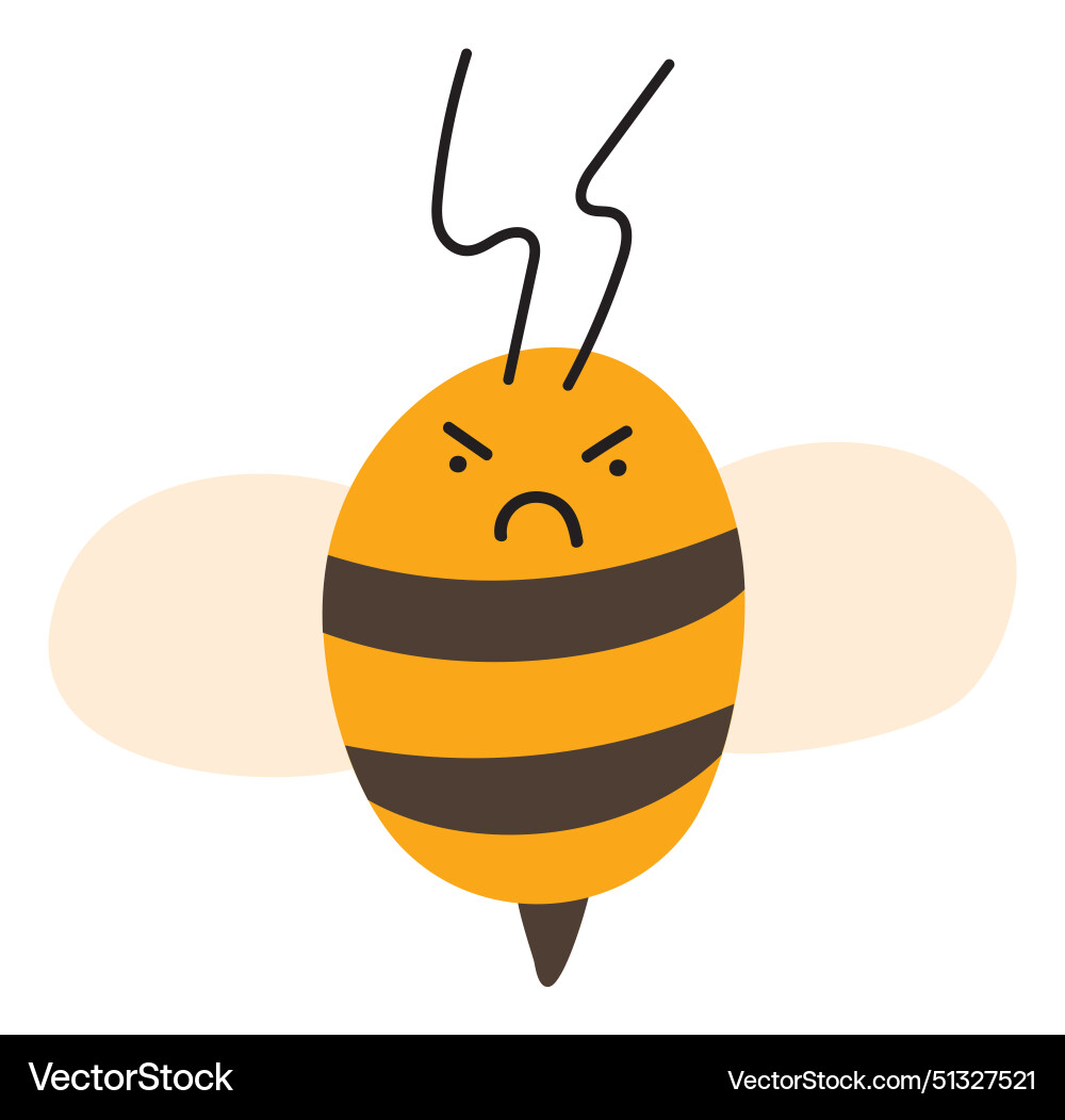 Fly angry bee emoji icon cute kid character Vector Image