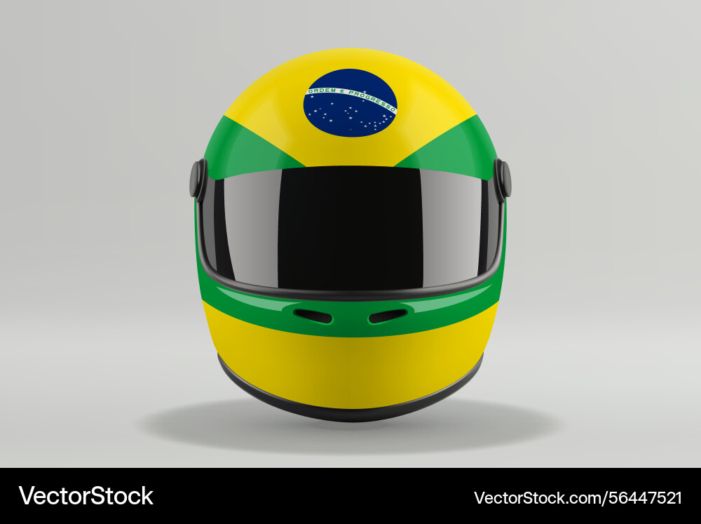 Front view of racing helmet featuring brazil flag Vector Image