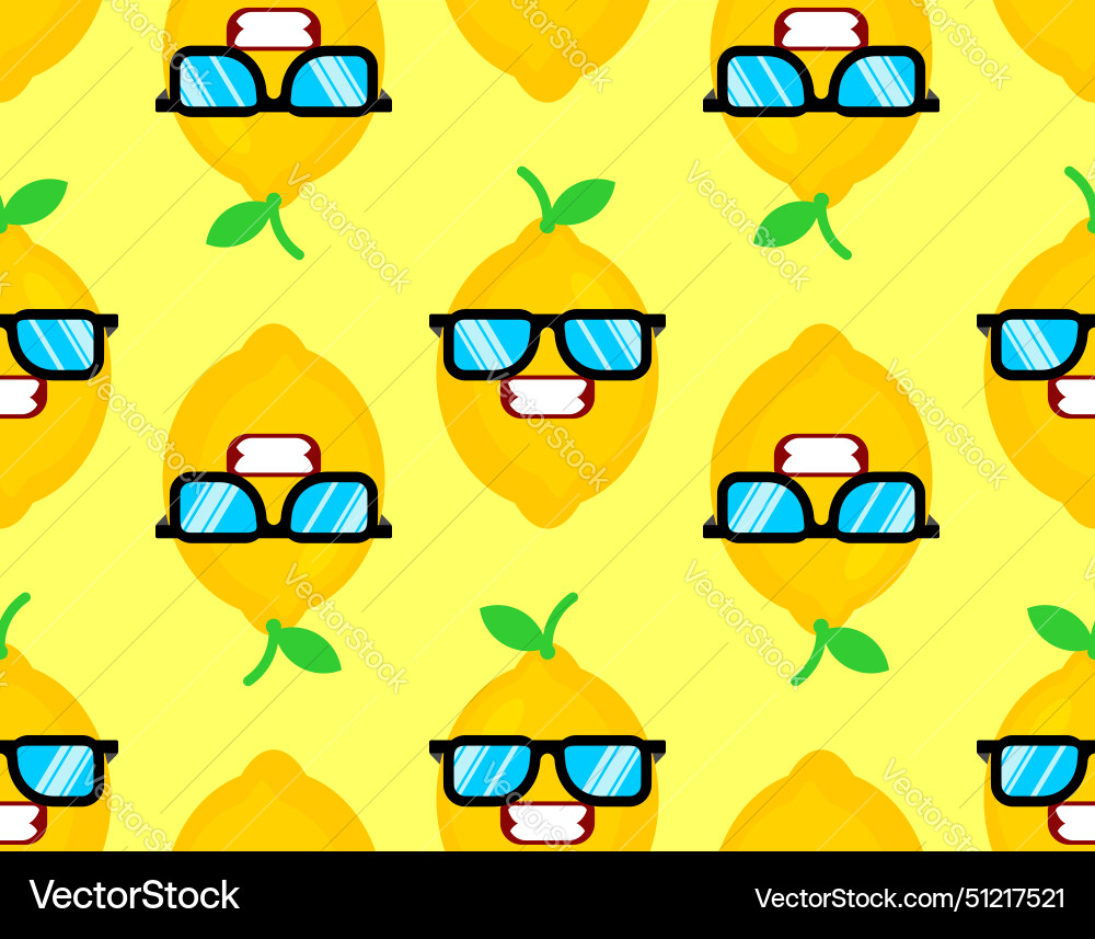 Lemon with glasses pattern seamless fruit cool Vector Image