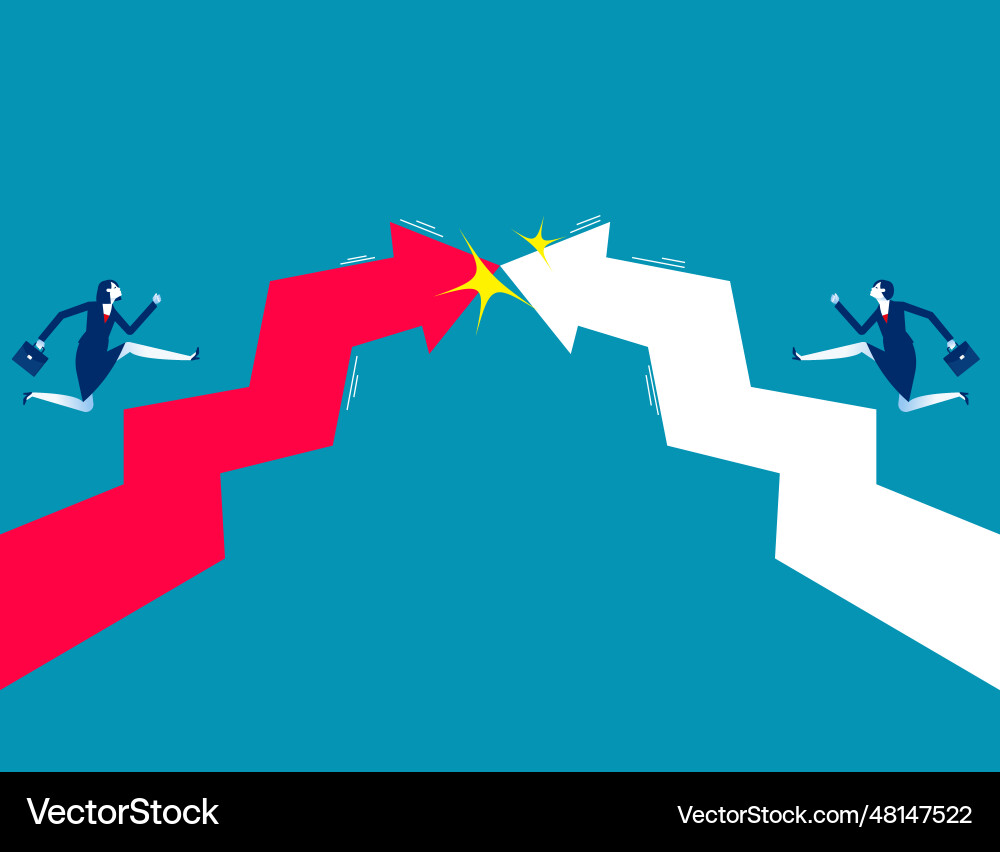 Business and partner with arrows collide Vector Image
