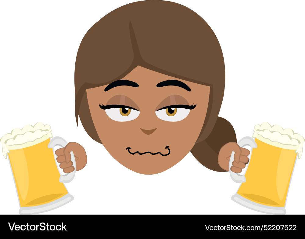 Face woman brunette drunk beers Royalty Free Vector Image