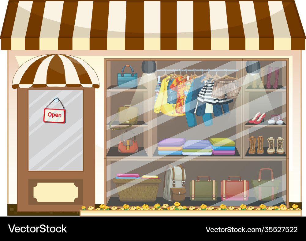 Front clothing store showcase with clothes Vector Image