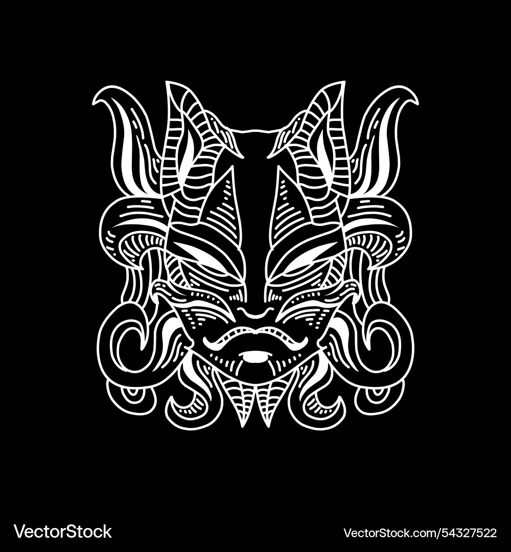 Hand draw monoline kitsune mask japan design Vector Image