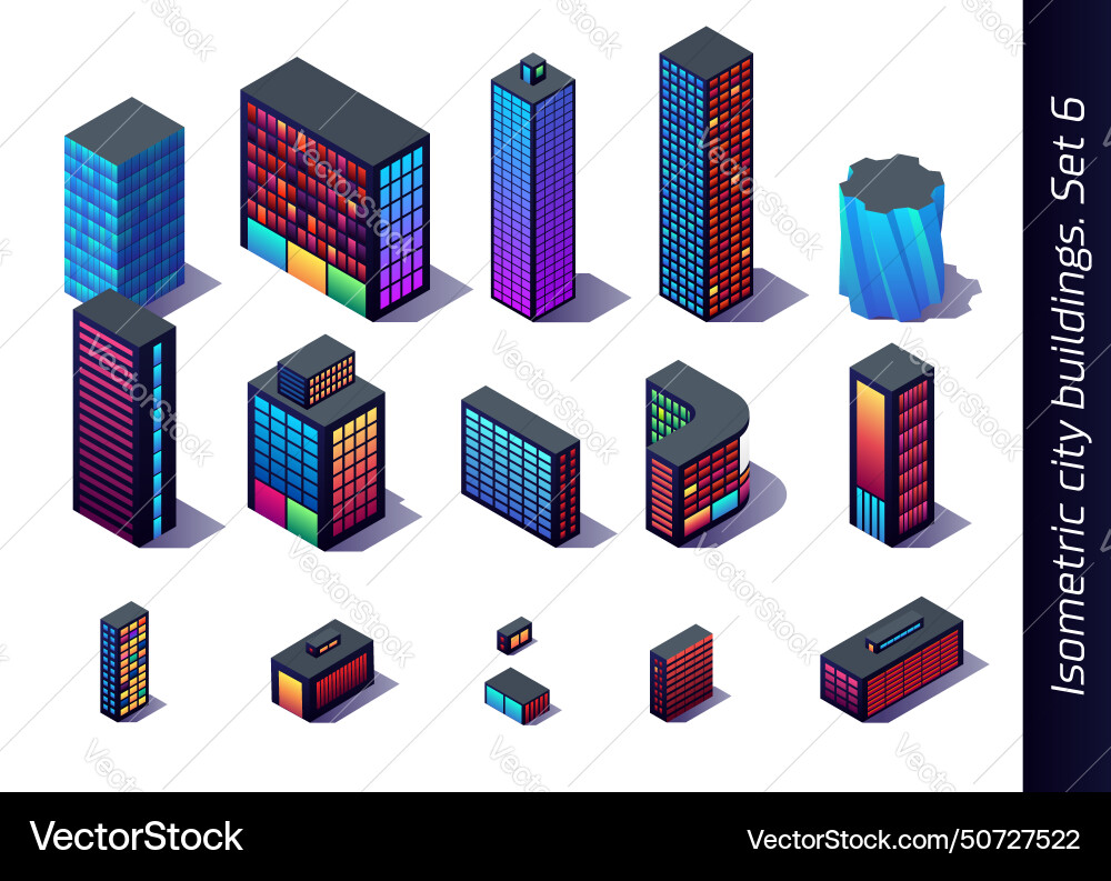 Isometric buildings for map game or decoration Vector Image