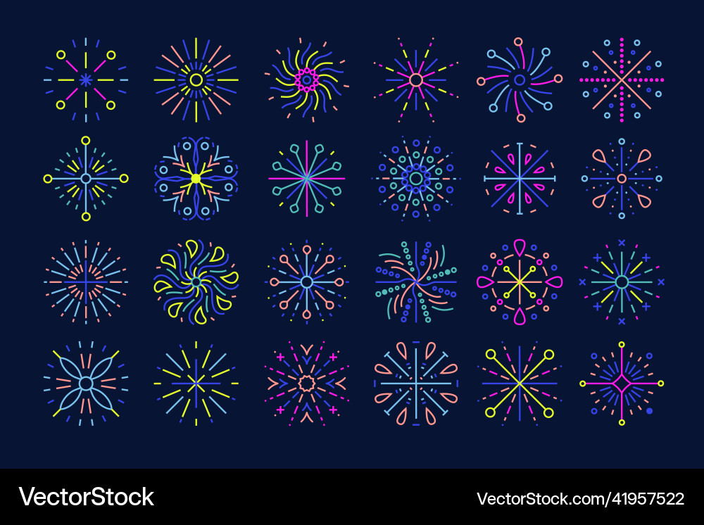 Line firework icons outline colorful flat Vector Image