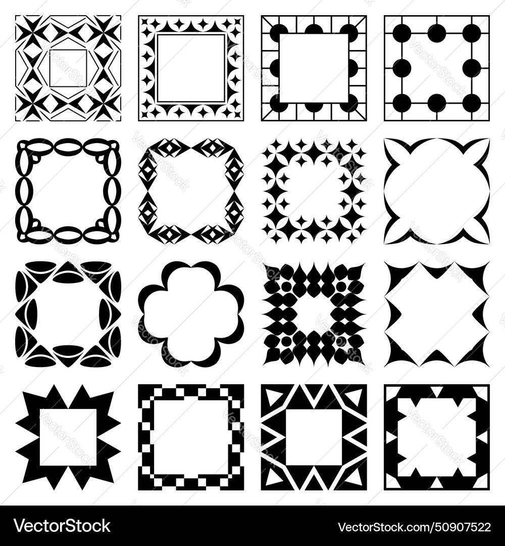 Set of square frames with geometric ornaments Vector Image