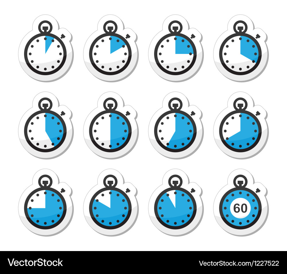Time clock stopwatch icons set Royalty Free Vector Image