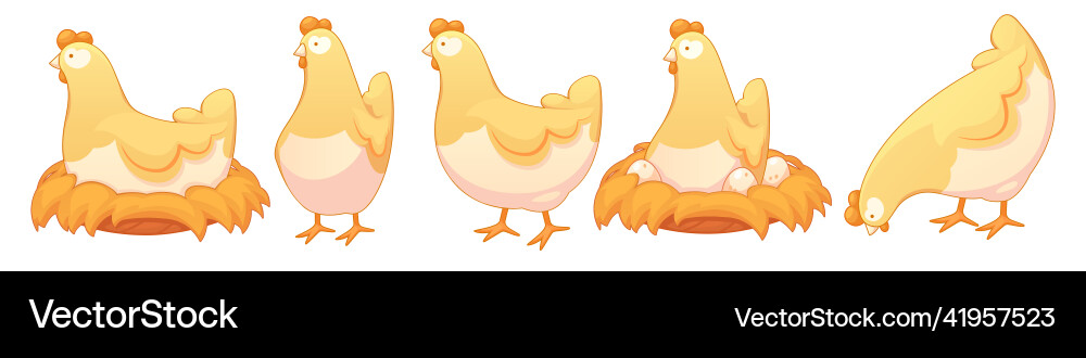 Cartoon cute chickens in different poses Vector Image