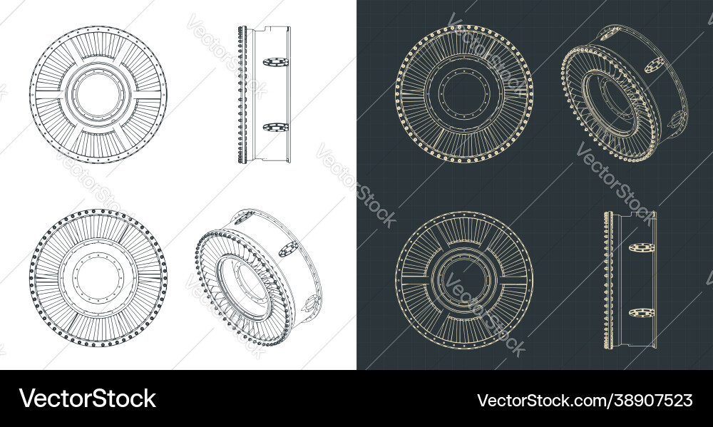 Jet engine intake casing blueprints Royalty Free Vector