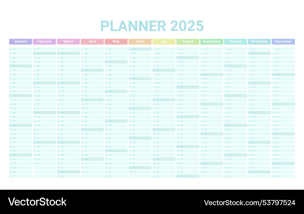 2025 Planner Calendar - Monatliches Layout Vektorbild