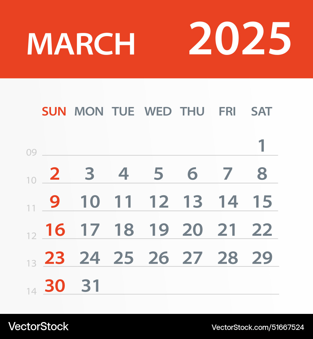 March 2025 calendar leaf Royalty Free Vector Image