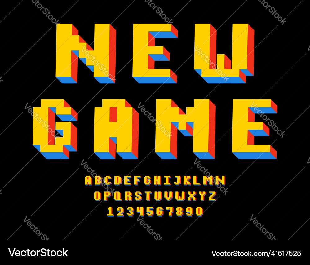 3d pixel retro font Royalty Free Vector Image - VectorStock