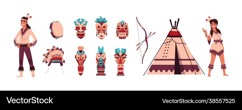 Cartoon indians aztec or maya persons man Vector Image