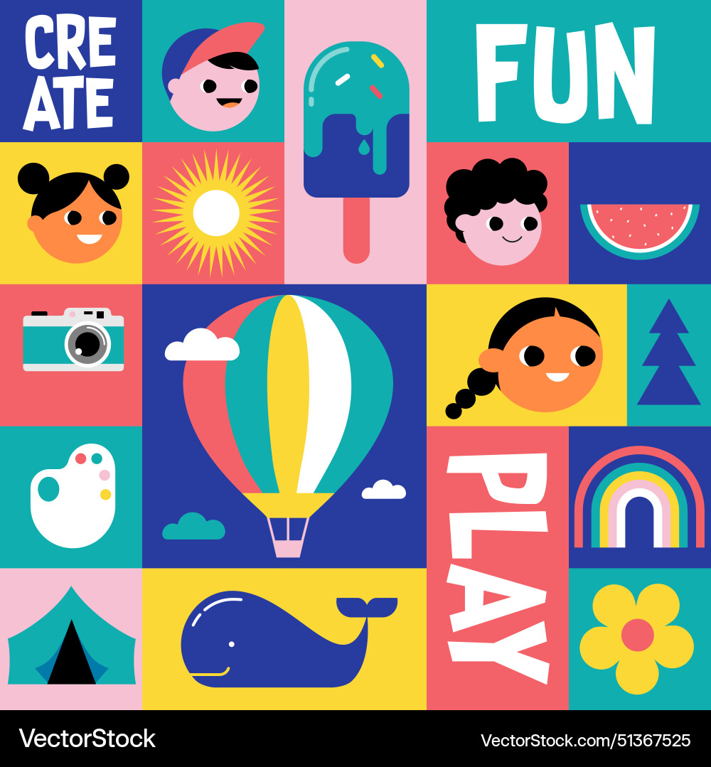 Kids summer camp concept design geometrical style Vector Image
