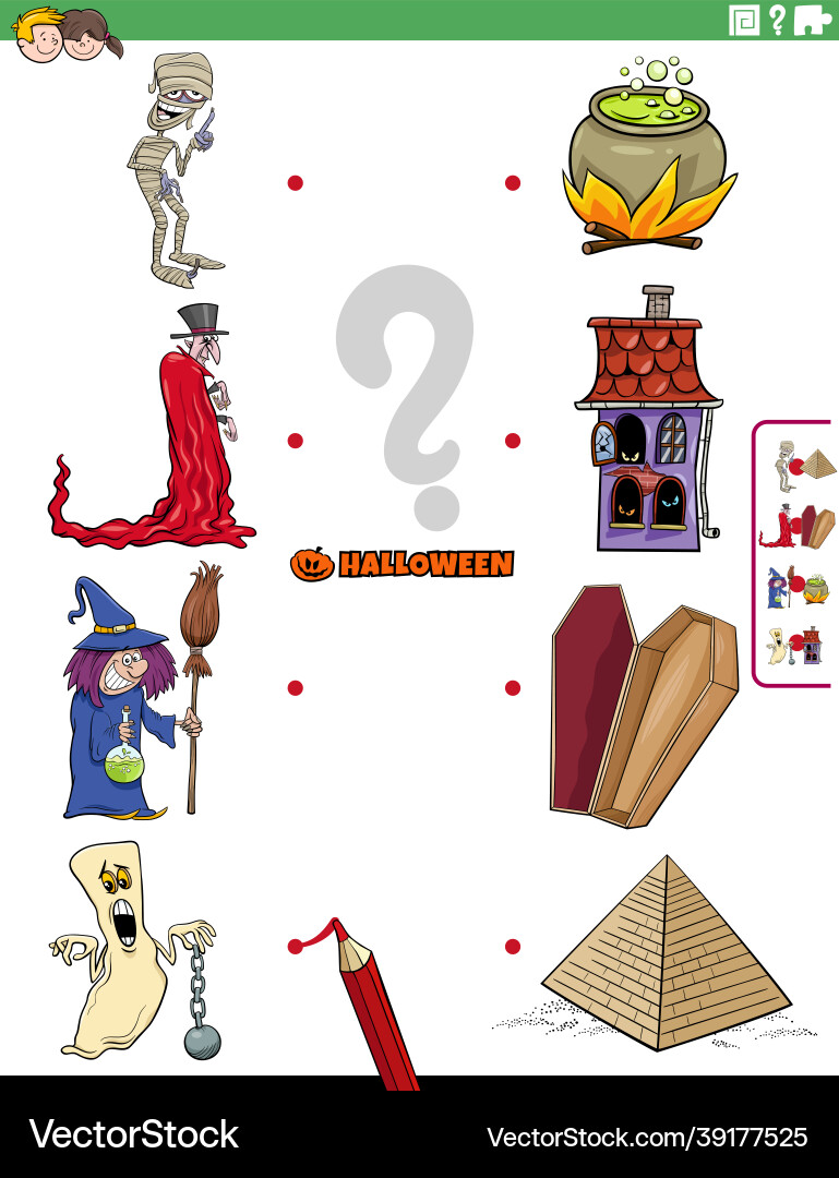 Match halloween characters and objects Royalty Free Vector