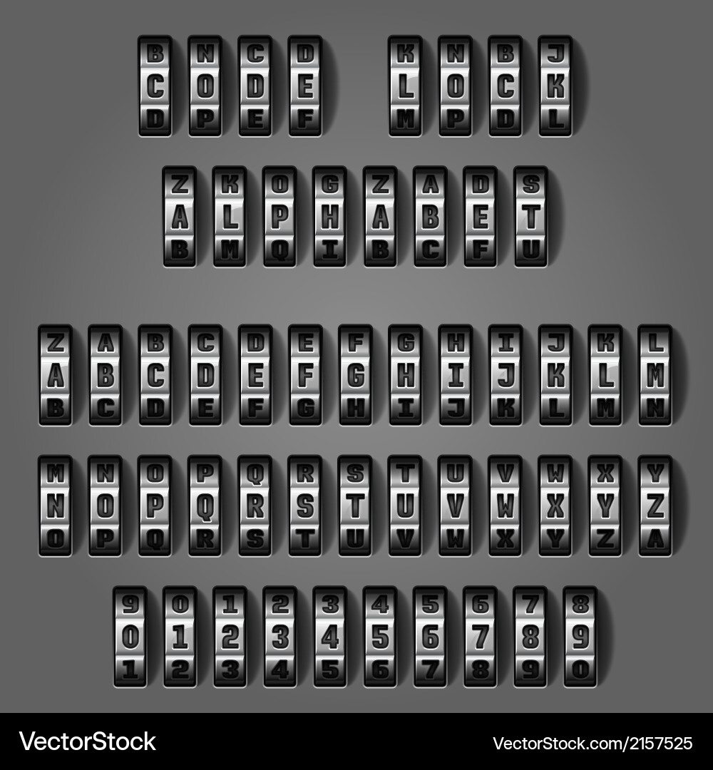 Mechanical alphabet for combination codes Vector Image