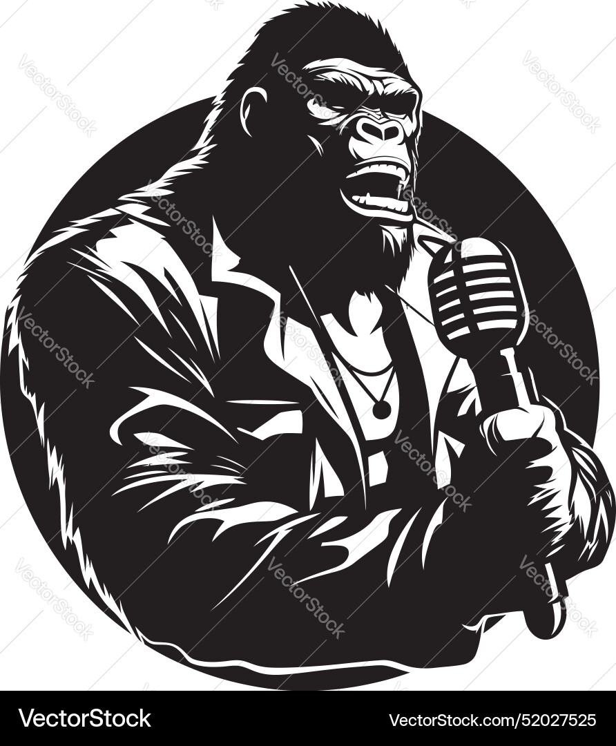 Mic maestro black logo groove gorilla Royalty Free Vector