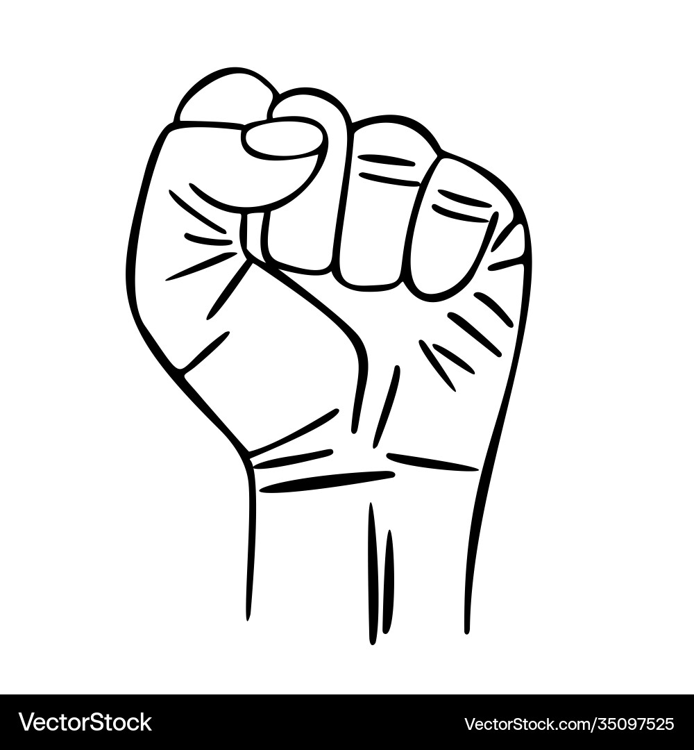 Strong fist raised up hand drawn Royalty Free Vector Image
