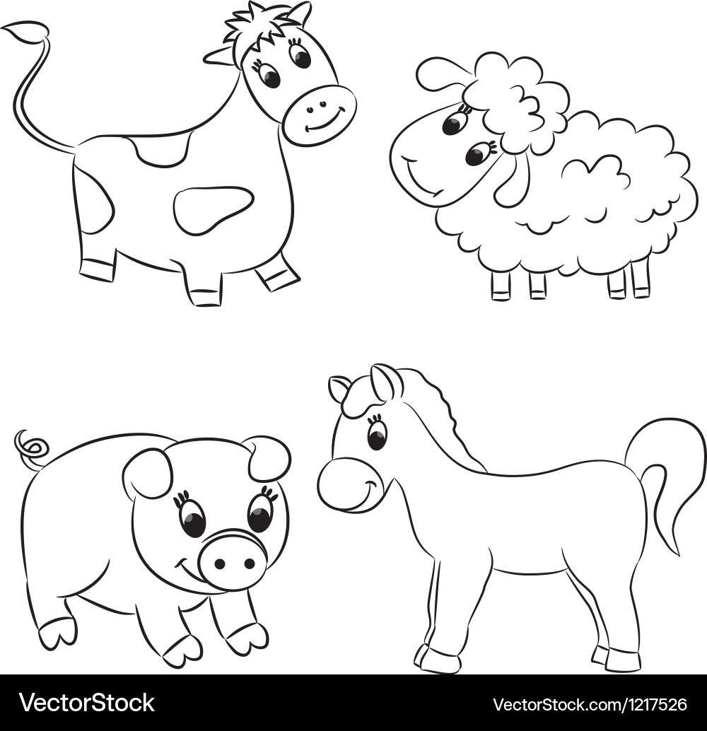 Cute Farm Animals Coloring Page Royalty Free Vector Image