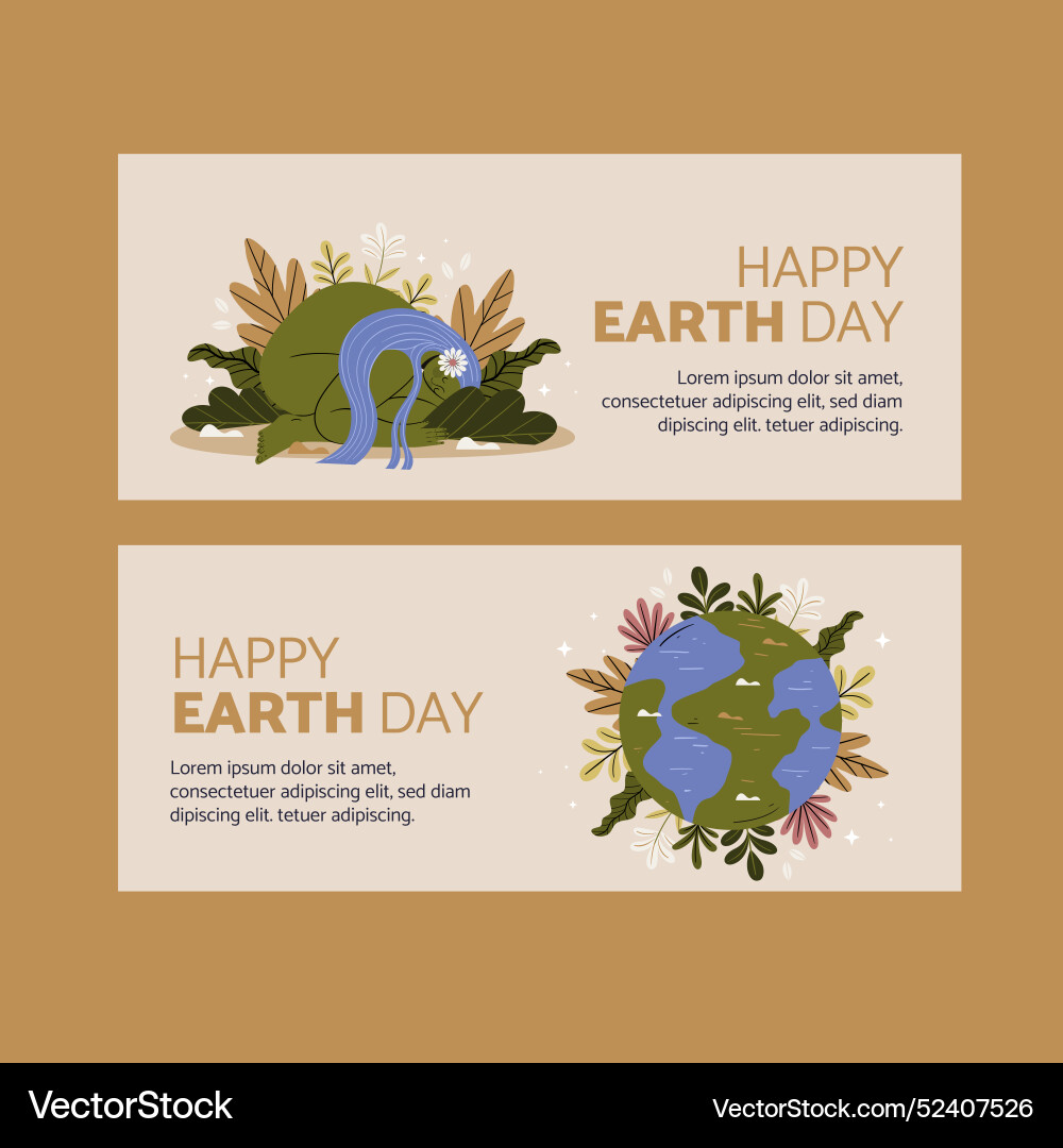 Flat earth day horizontal banners set Royalty Free Vector