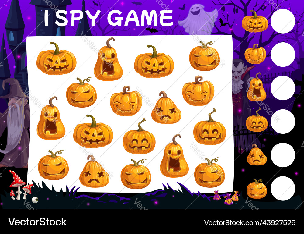 Halloween I Spy Game - Pumpkin Faces Royalty Free Vector