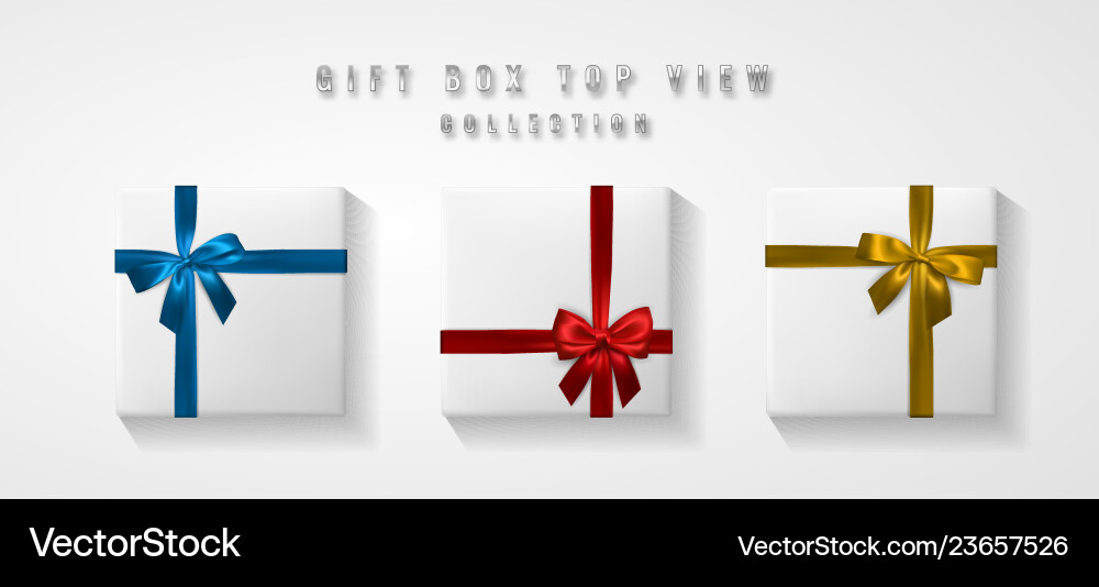 Set white gift box with bow and ribbon top view Vector Image