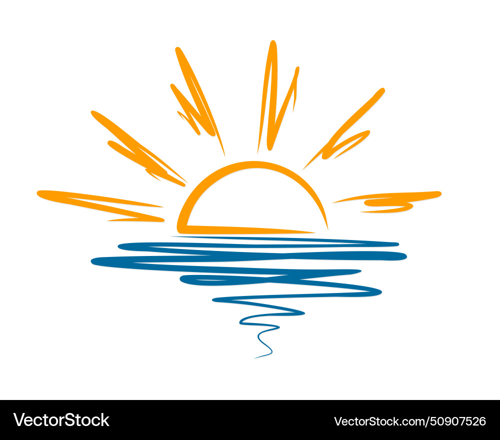 Sun symbol with a blue wave Royalty Free Vector Image