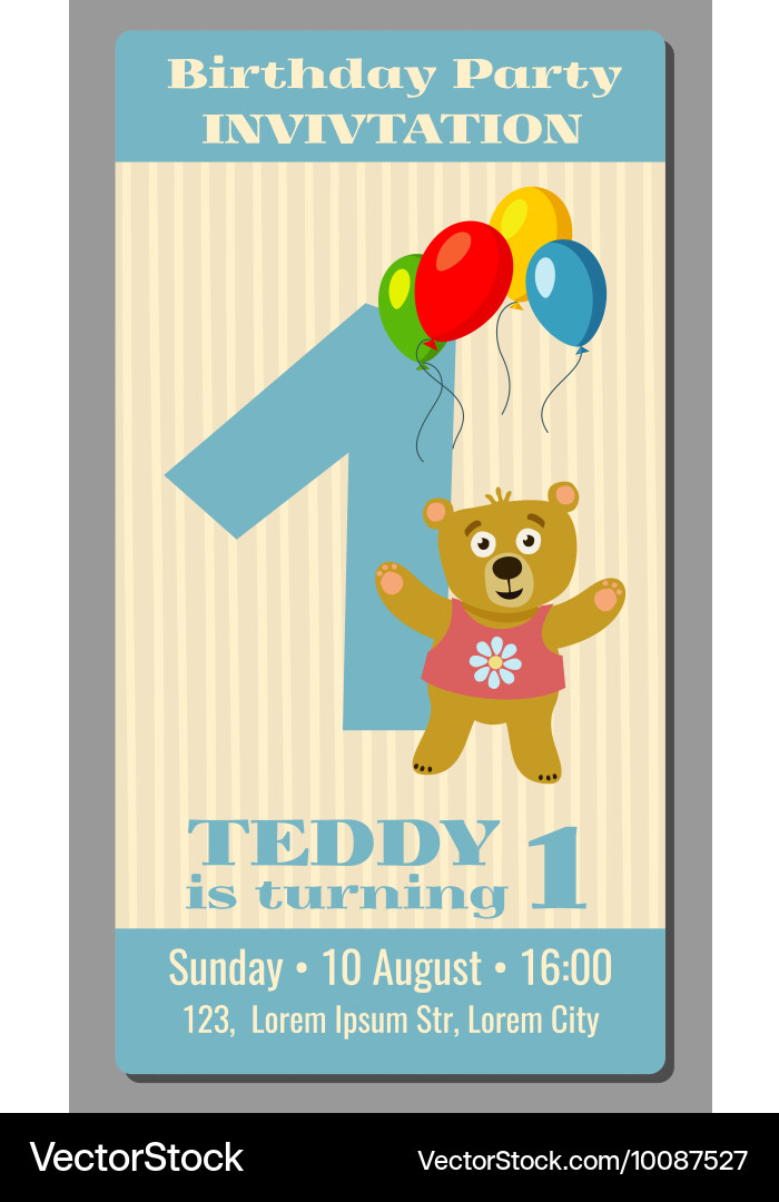 Birthday party invitation card with cute bear Vector Image