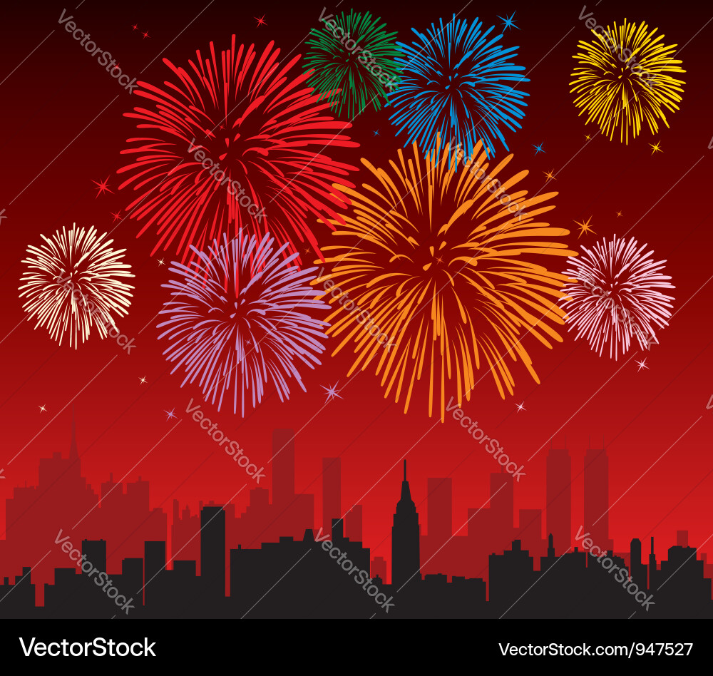 Fireworks over a city Royalty Free Vector Image