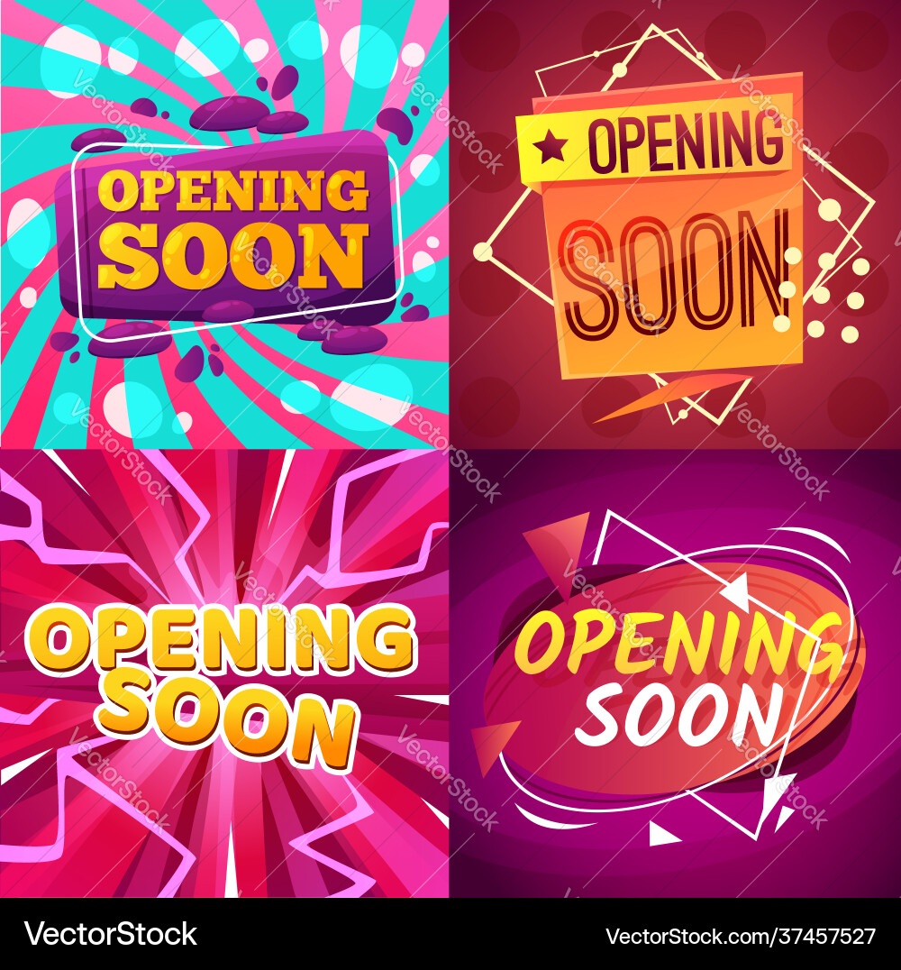 Opening soon cartoon banners promotion Royalty Free Vector