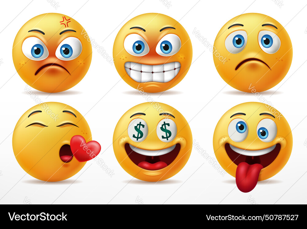 Smiling faces emoticon character set facial Vector Image