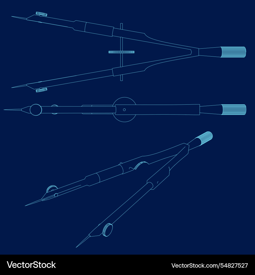 Wireframe set compass from blue lines Royalty Free Vector