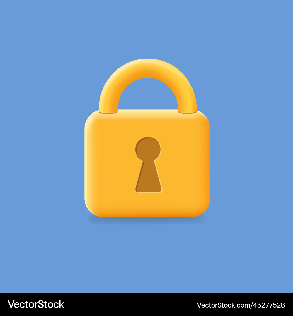 3d cartoon yellow locked padlock icon Royalty Free Vector