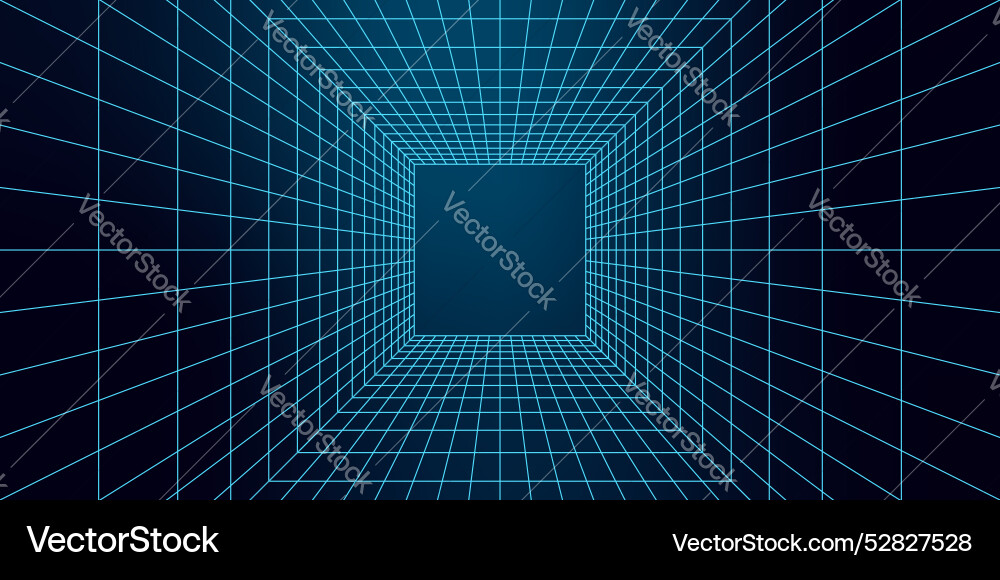 3d wireframe tunnel with blue grid pattern Vector Image
