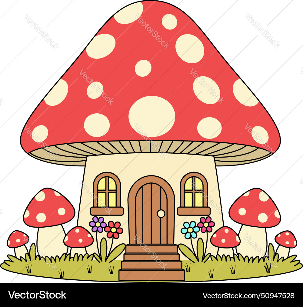 Cute kawaii fairy mushroom house cartoon Vector Image