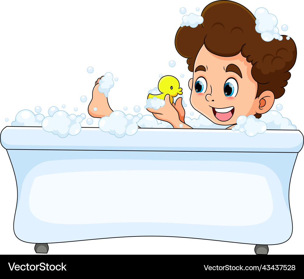 Happy boy is taking a bath in the bathtub Vector Image