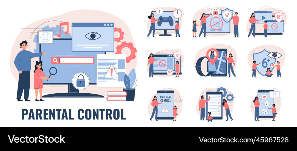 Parental control compositions set Royalty Free Vector Image