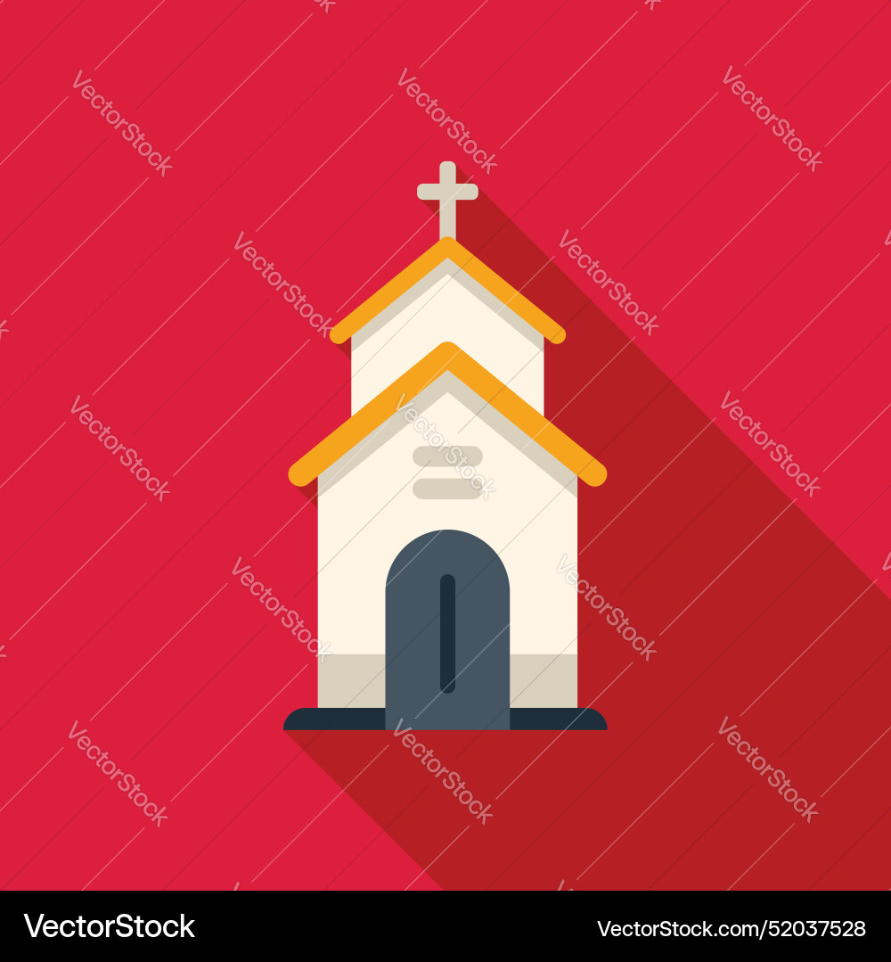 Small church building standing on red background Vector Image
