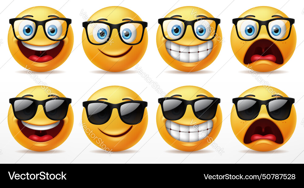 Smiling faces emoticon character set facial Vector Image