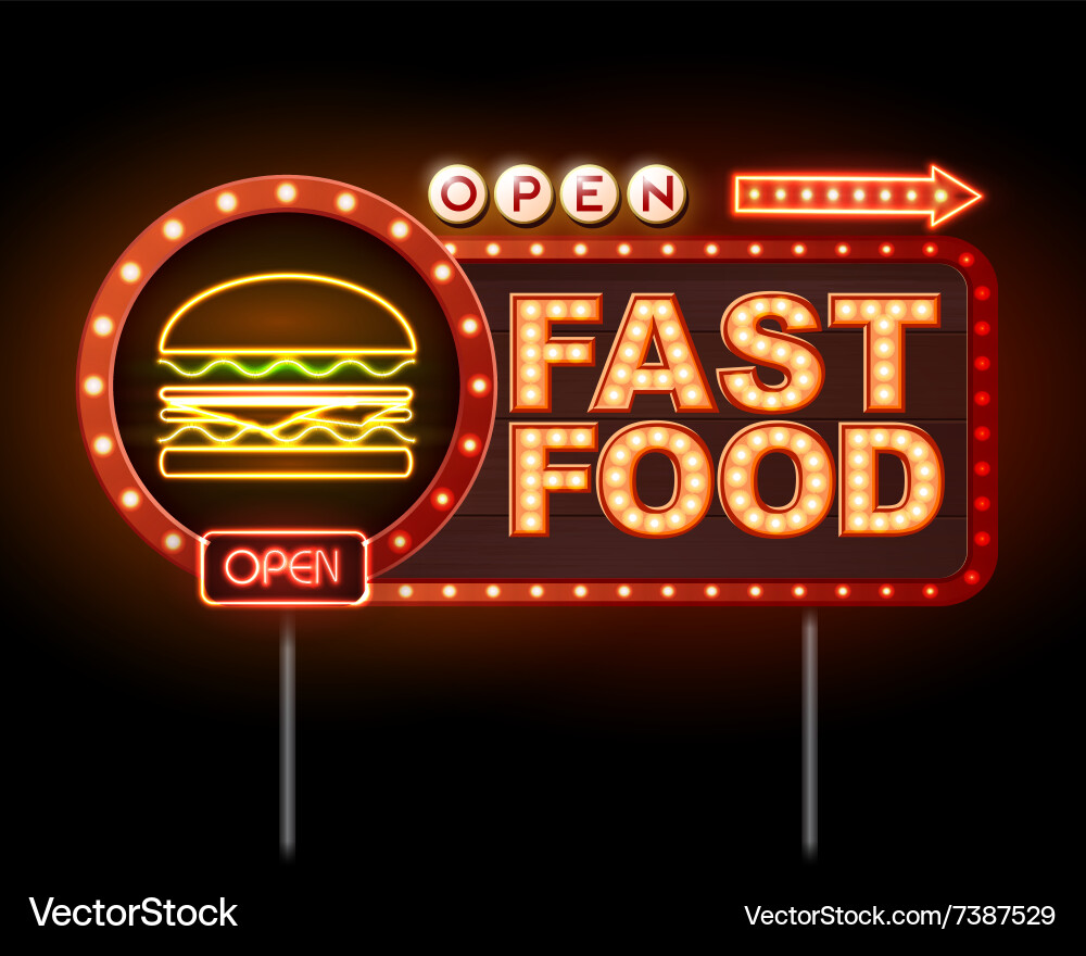 Fast food neon sign Royalty Free Vector Image - VectorStock